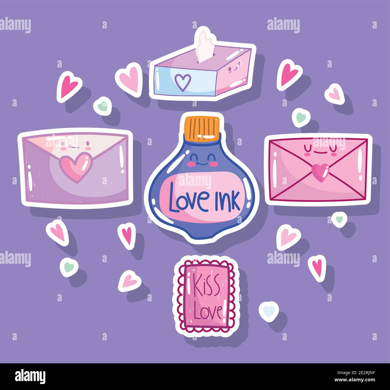 love romantic message letter envelope mail card hearts in cartoon style ...