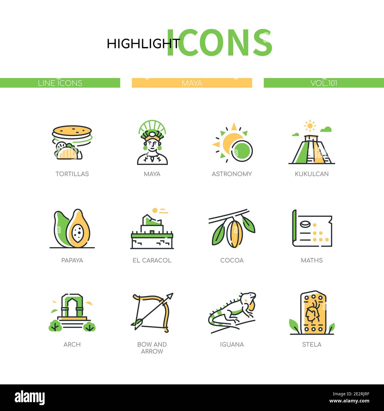 Maya - modern line design style icons set. Mayan culture, arts and ...
