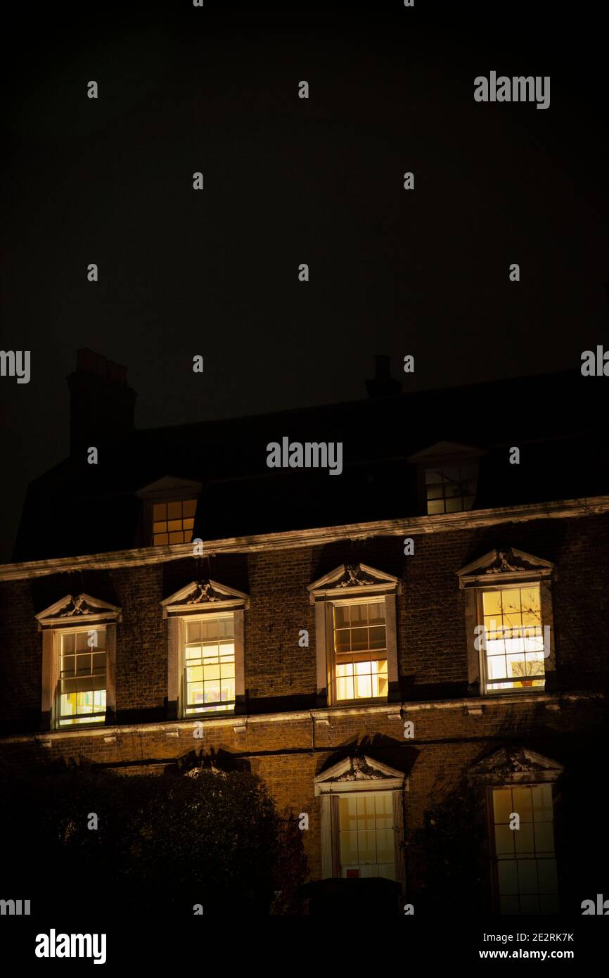 Grand House at Night With Lights On - UK Stock Photo - Alamy