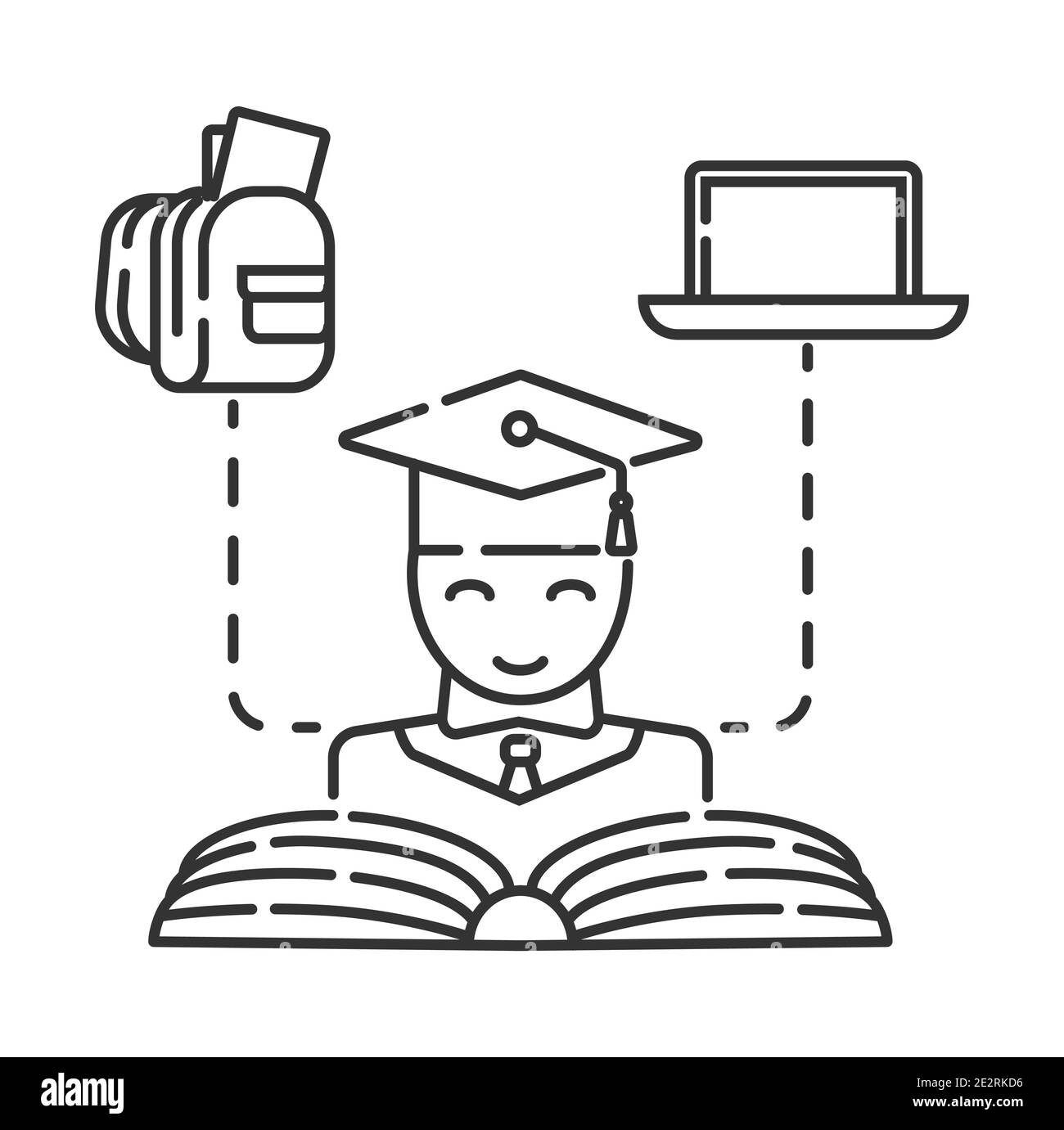 Student icon vector. Online library, lesson, conference, tutorials with ...