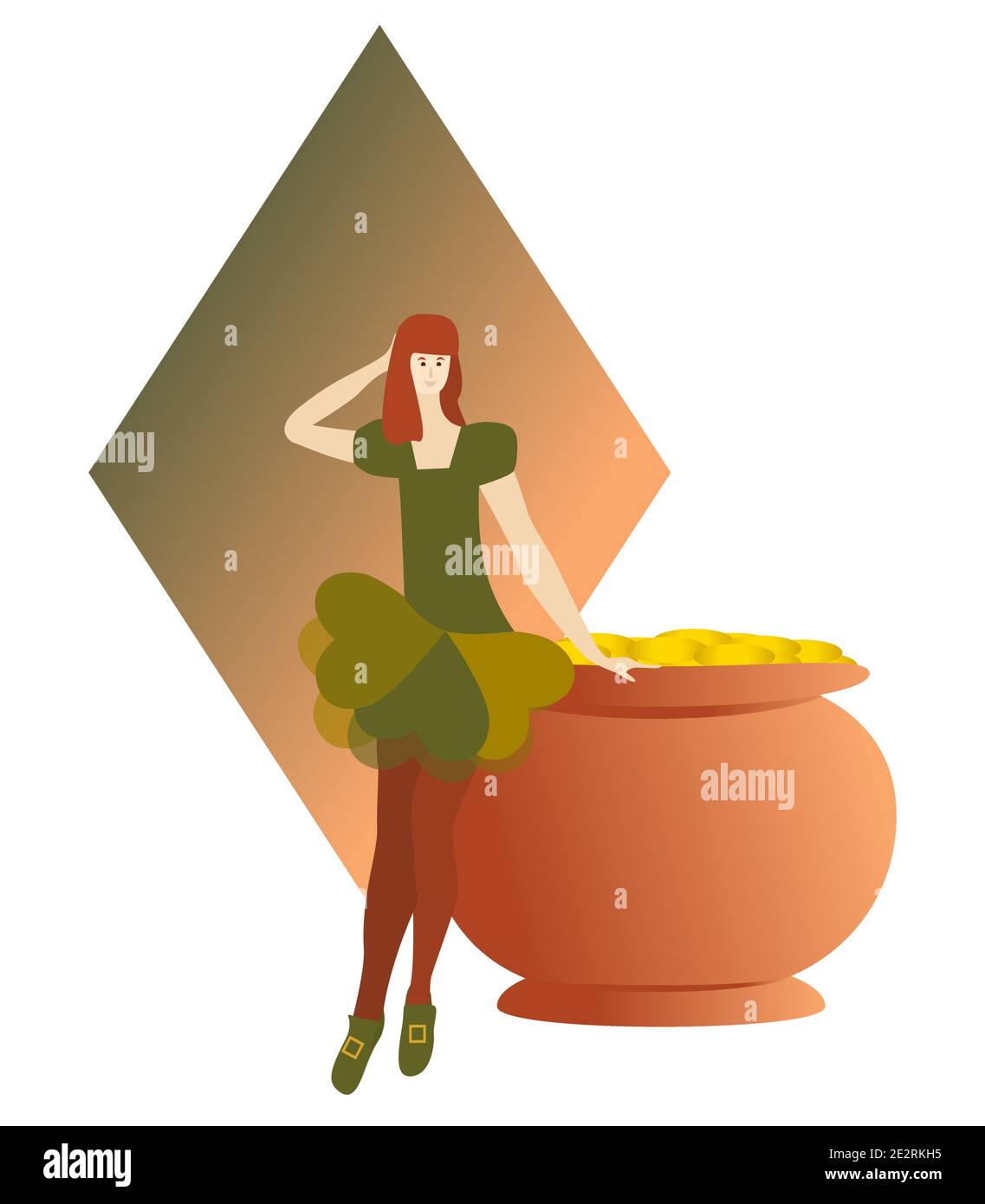 Girl with pot of treasure. St Patrick's Day. Isolated vector ...