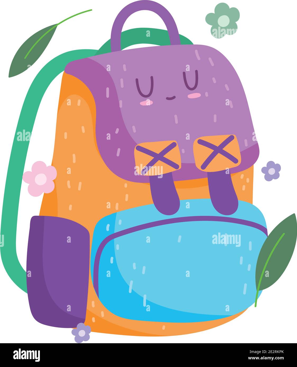camping rucksack flowers leaves nature in cartoon style vector ...