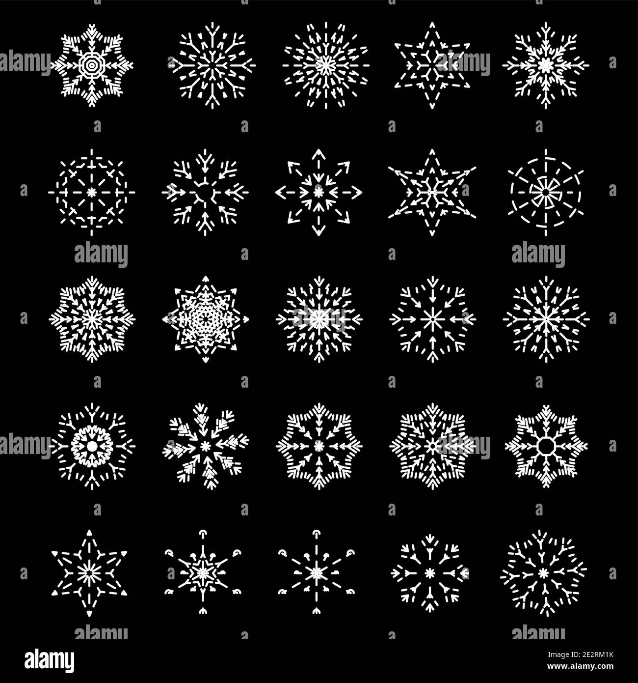 Icon set of snowflake, isolated on a black background. Trendy outline ...