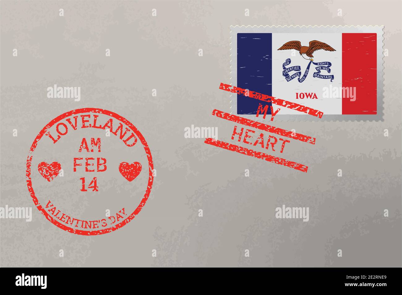 Postage stamp envelope with Iowa US flag and Valentine s Day stamps ...