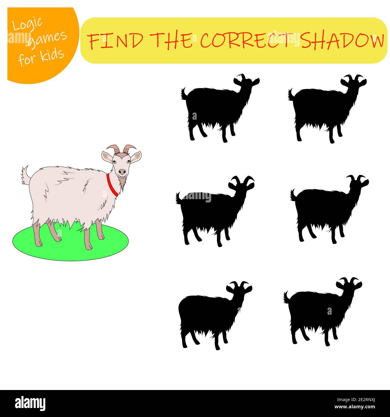 game for kids find the right shade, goat Stock Photo - Alamy