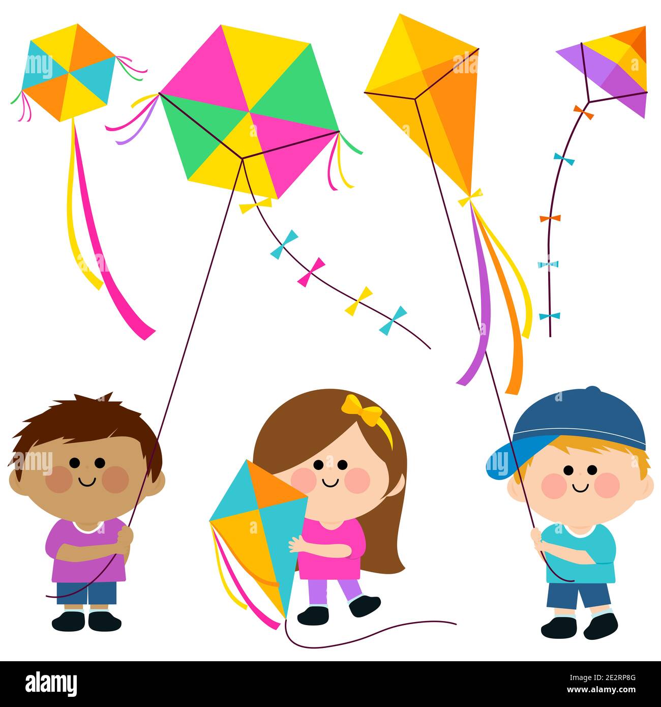 Children with kite illustration hi-res stock photography and images - Alamy