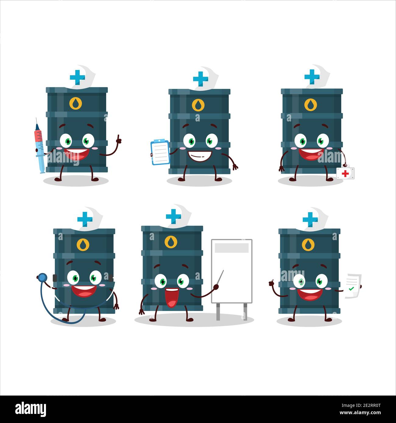 Doctor profession emoticon with oil drum cartoon character. Vector ...