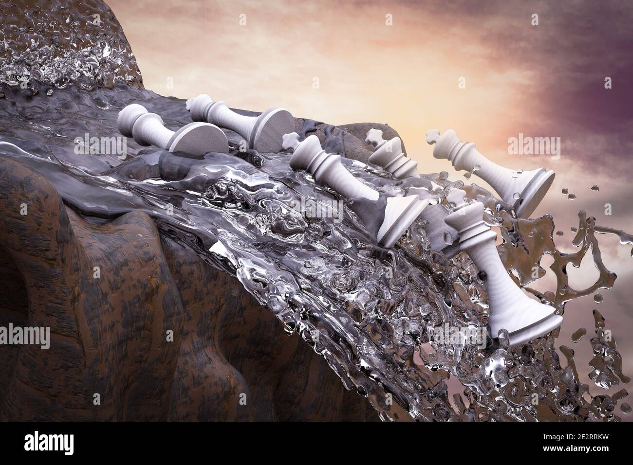 Kings chess fall from a waterfall at sunset magenta day demonstrating ...