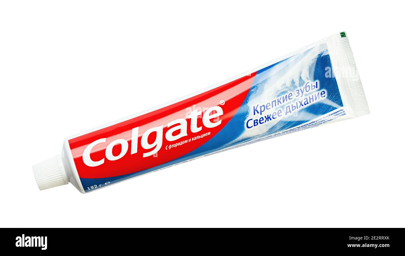 Ukraine, Kyiv - October 23. 2020: Colgate strong teeth fresh breath ...