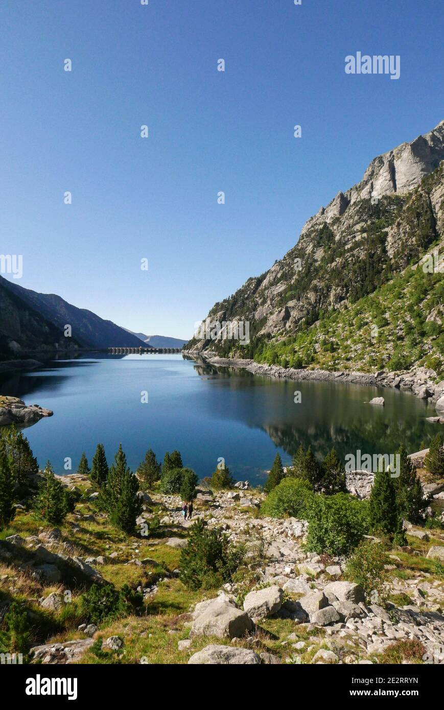 Spain, Catalonia: Val de Boi valley. Overview of the artificial lake of ...