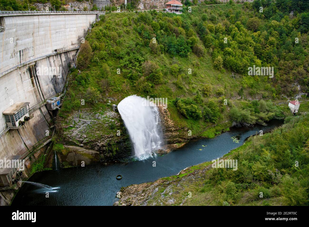 Dam on Sjenica Lake, the lake is made by the river Uvac, and the water ...