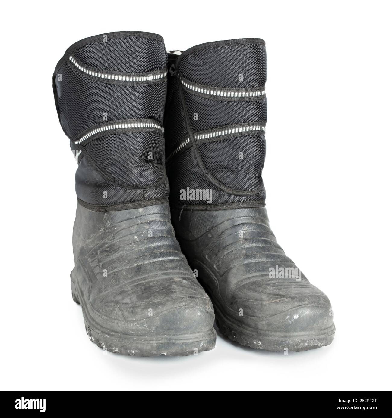 Dirty insulated old boots on a white background. Hiking boots Stock ...