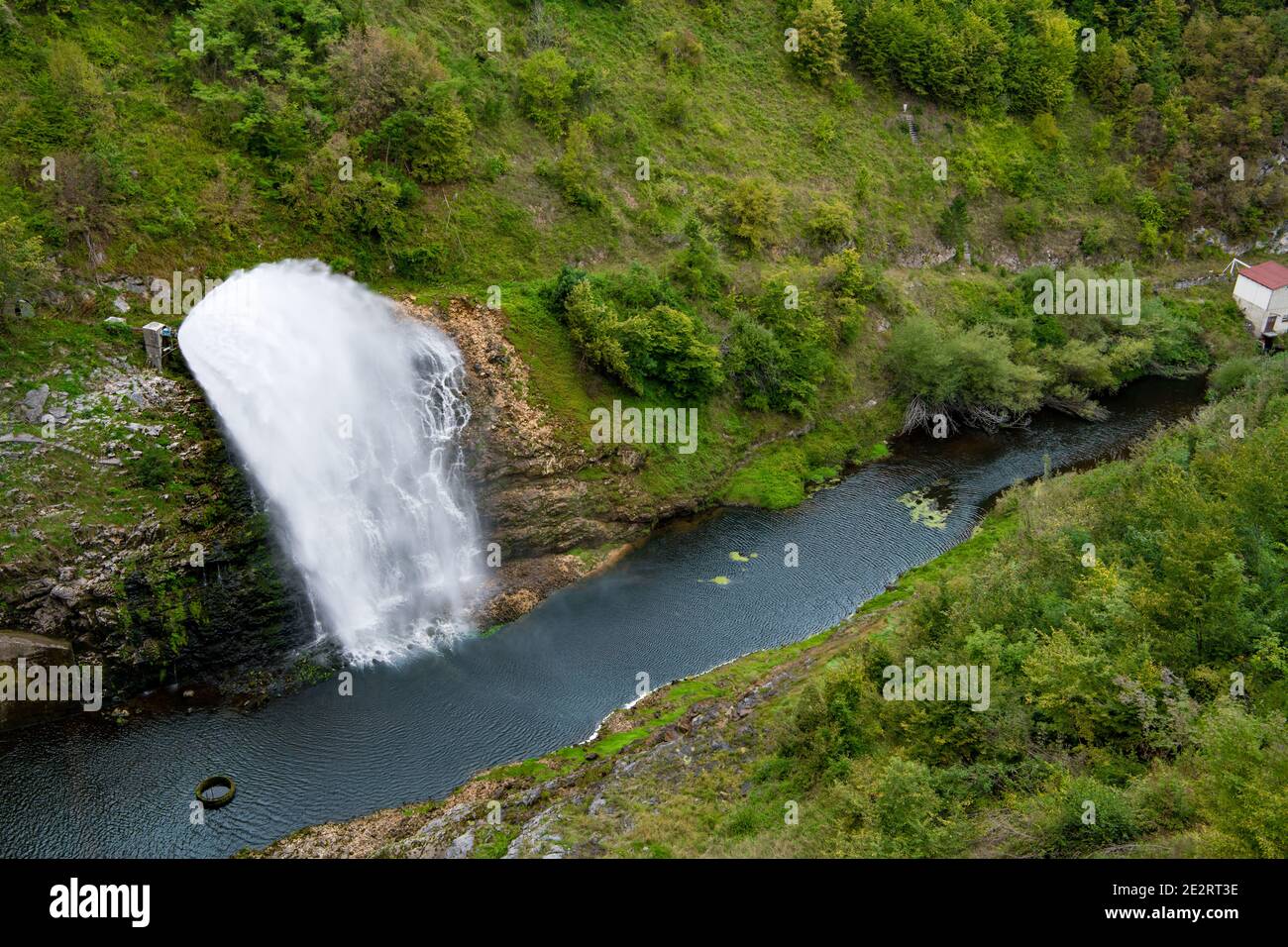 Discharge of water over the dam from Sjenica Lake Uvac into the Vapa ...
