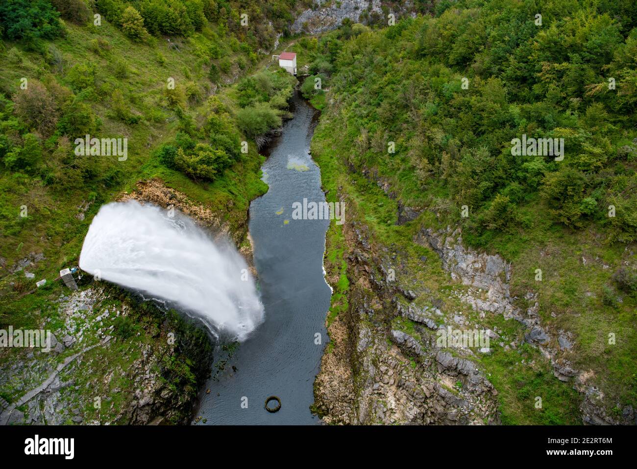 Discharge of water over the dam from Sjenica Lake Uvac into the Vapa ...