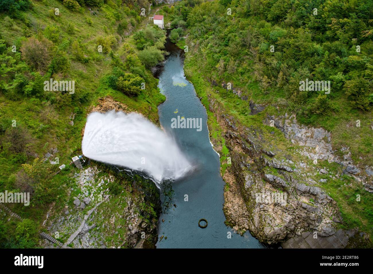 Discharge of water over the dam from Sjenica Lake Uvac into the Vapa ...