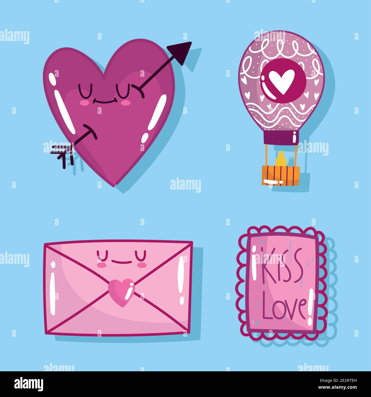 love romantic heart mail message letter card in cartoon style design ...