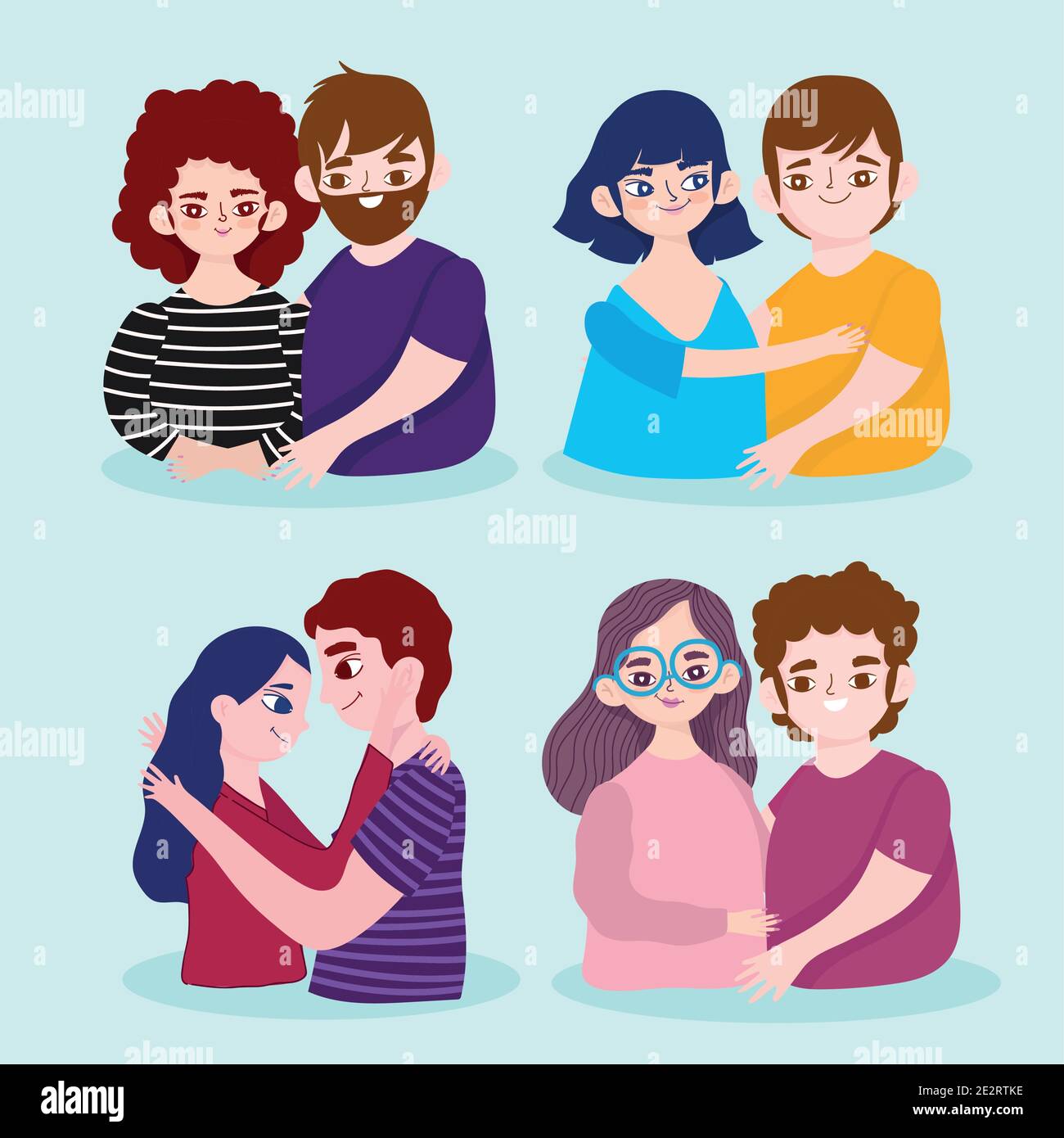 set of different couple love romantic cartoon characters vector ...