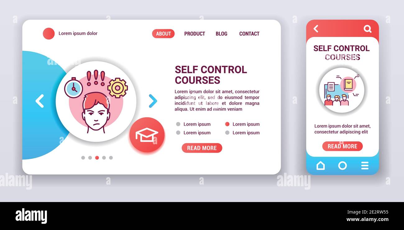 Self control courses web banner and mobile app kit. Psychologycal help ...