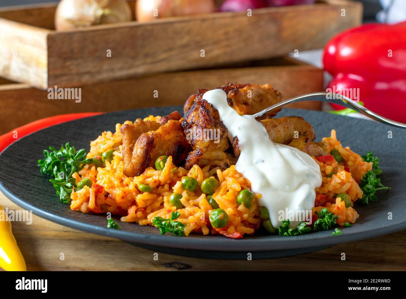 healthy meal with meat and vegetable rice Stock Photo - Alamy