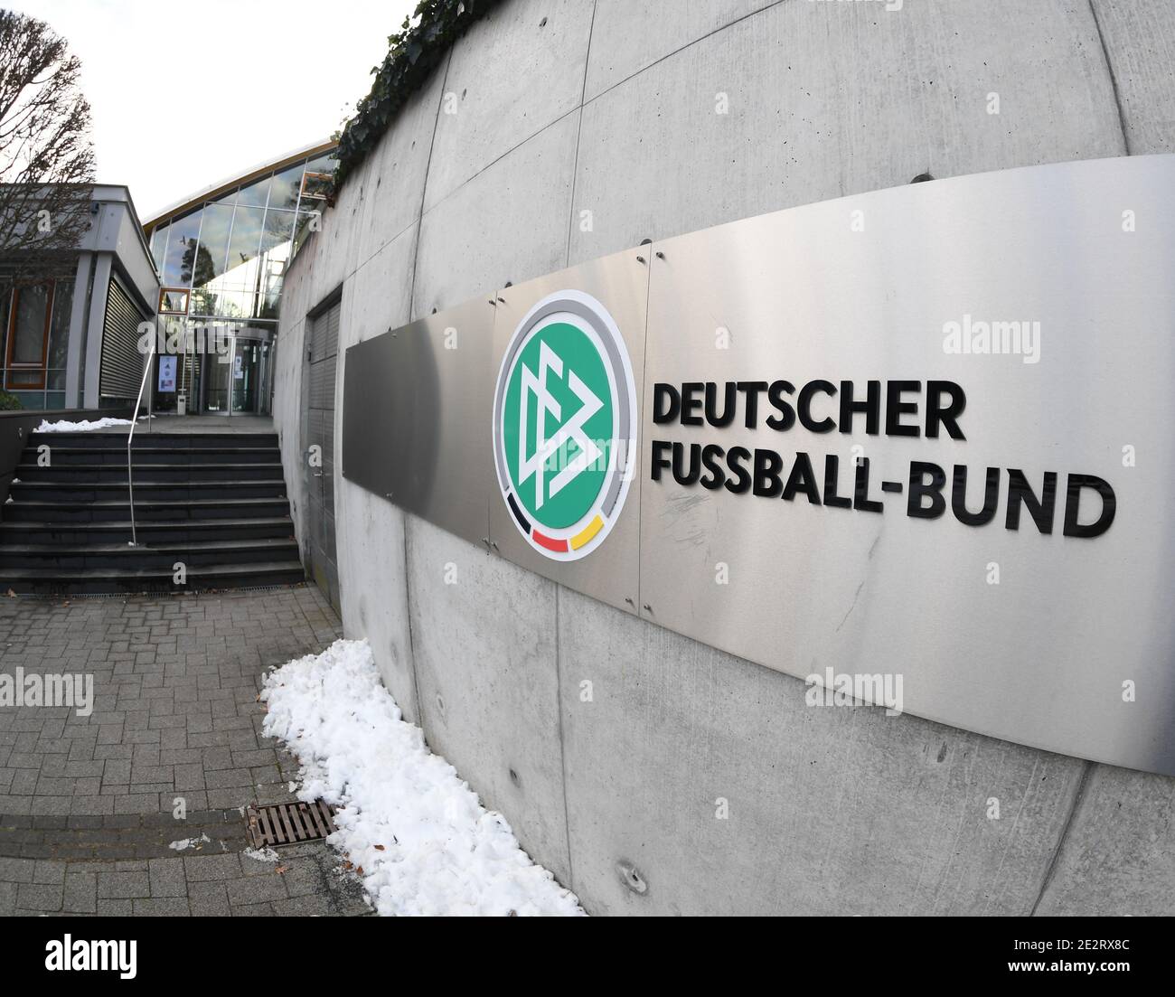 15 January 2021, Hessen, Frankfurt/Main: The logo "DFB" and the ...