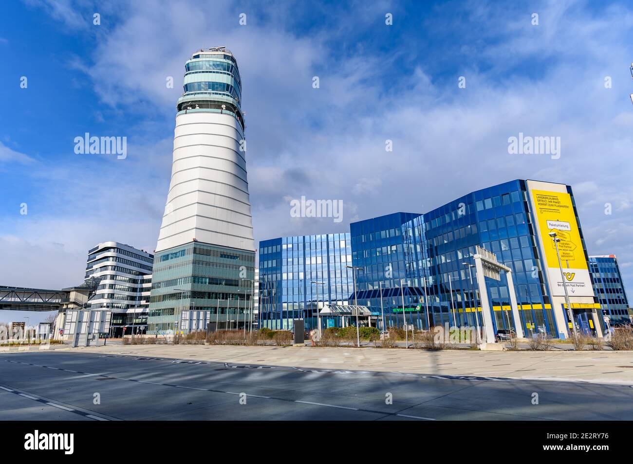schwechat, austria, 13 jan 2021, tower at the vienna international ...