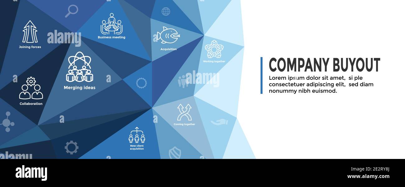 Companies merging together, one buying out the other & icon set header ...