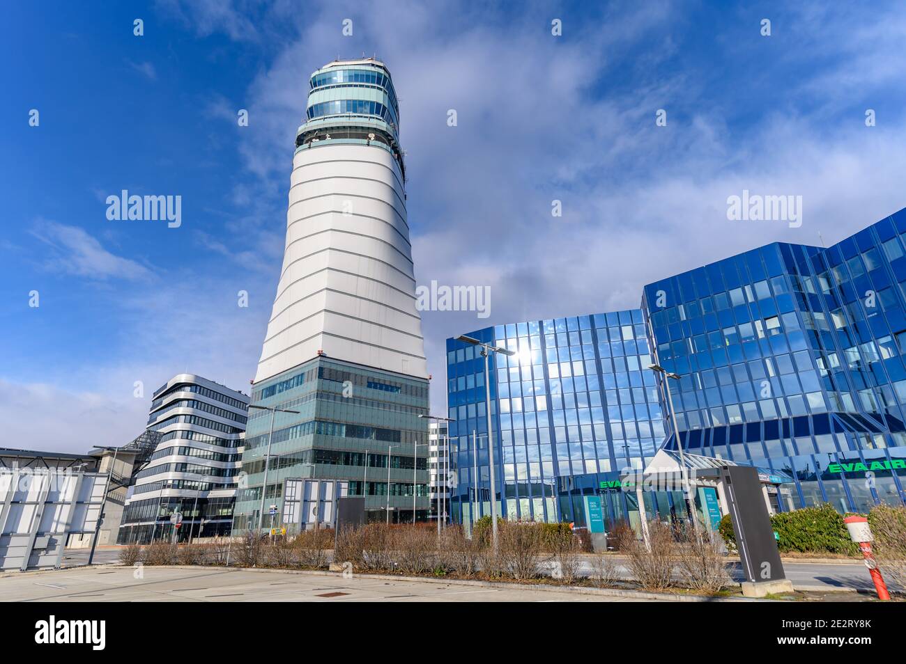 schwechat, austria, 13 jan 2021, tower at the vienna international ...