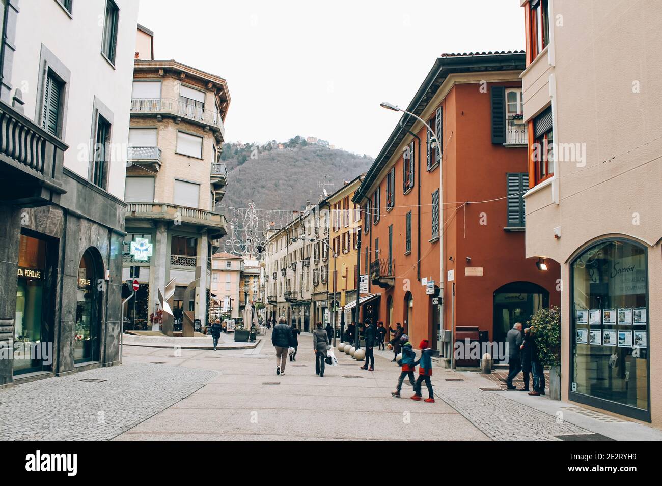 Como, Lombardy region, Italy - January 14, 2020 : people walking ...