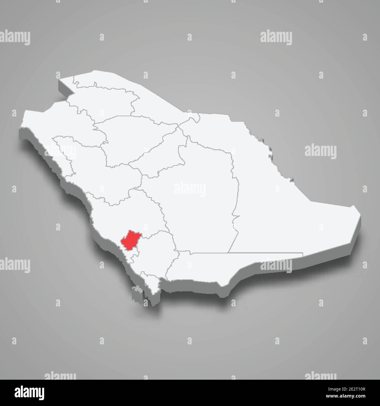 Al Bahah region location within Saudi Arabia 3d isometric map Stock ...