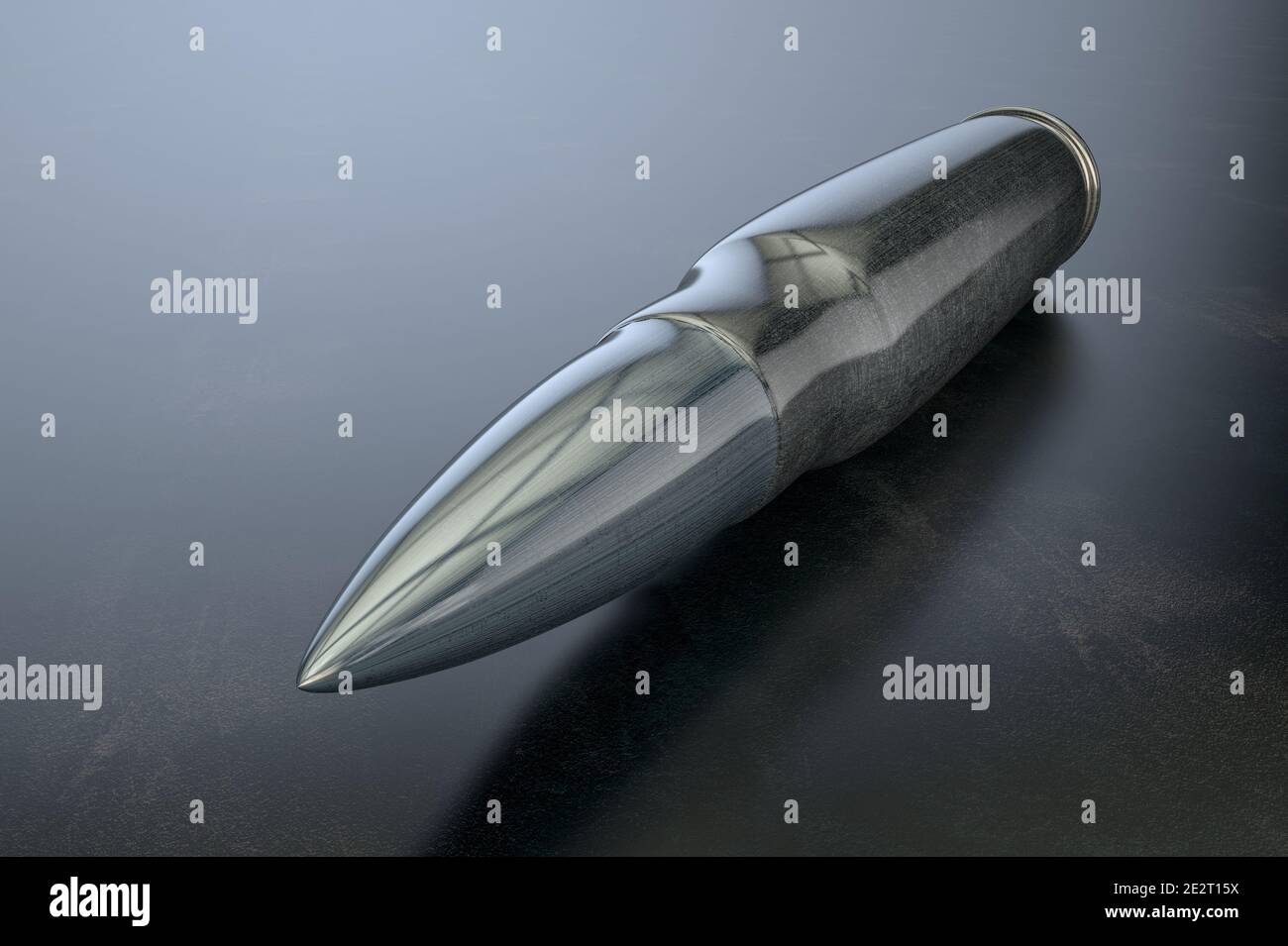 3D illustration, a projectile with a warhead in a sleeve on a dark ...