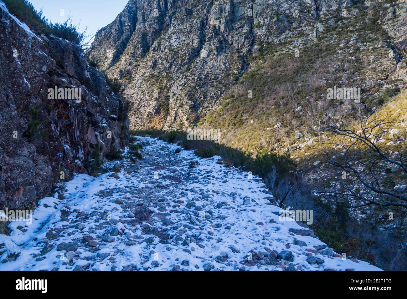 Winter landscape with snow in mountains of Serra do Geres natural park ...