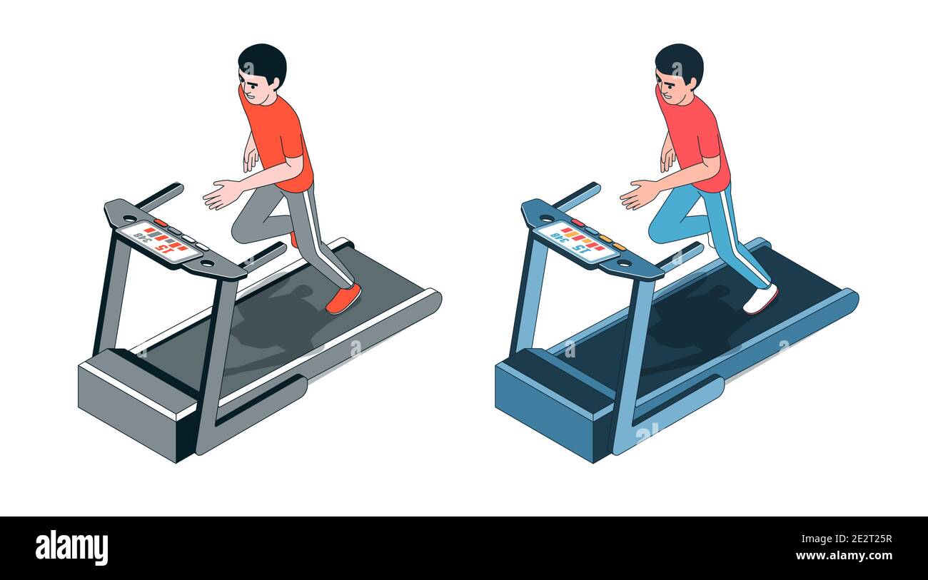 Athlete running on treadmill front view. Limited color palette Stock ...