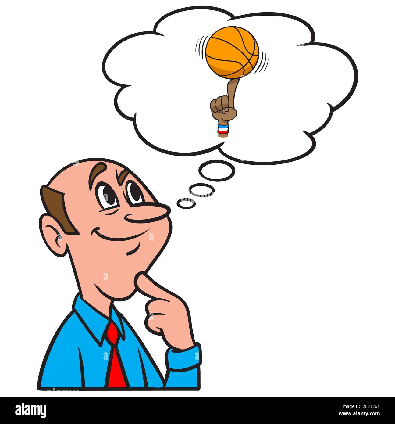 Thinking about playing Basketball - A cartoon illustration of a man ...