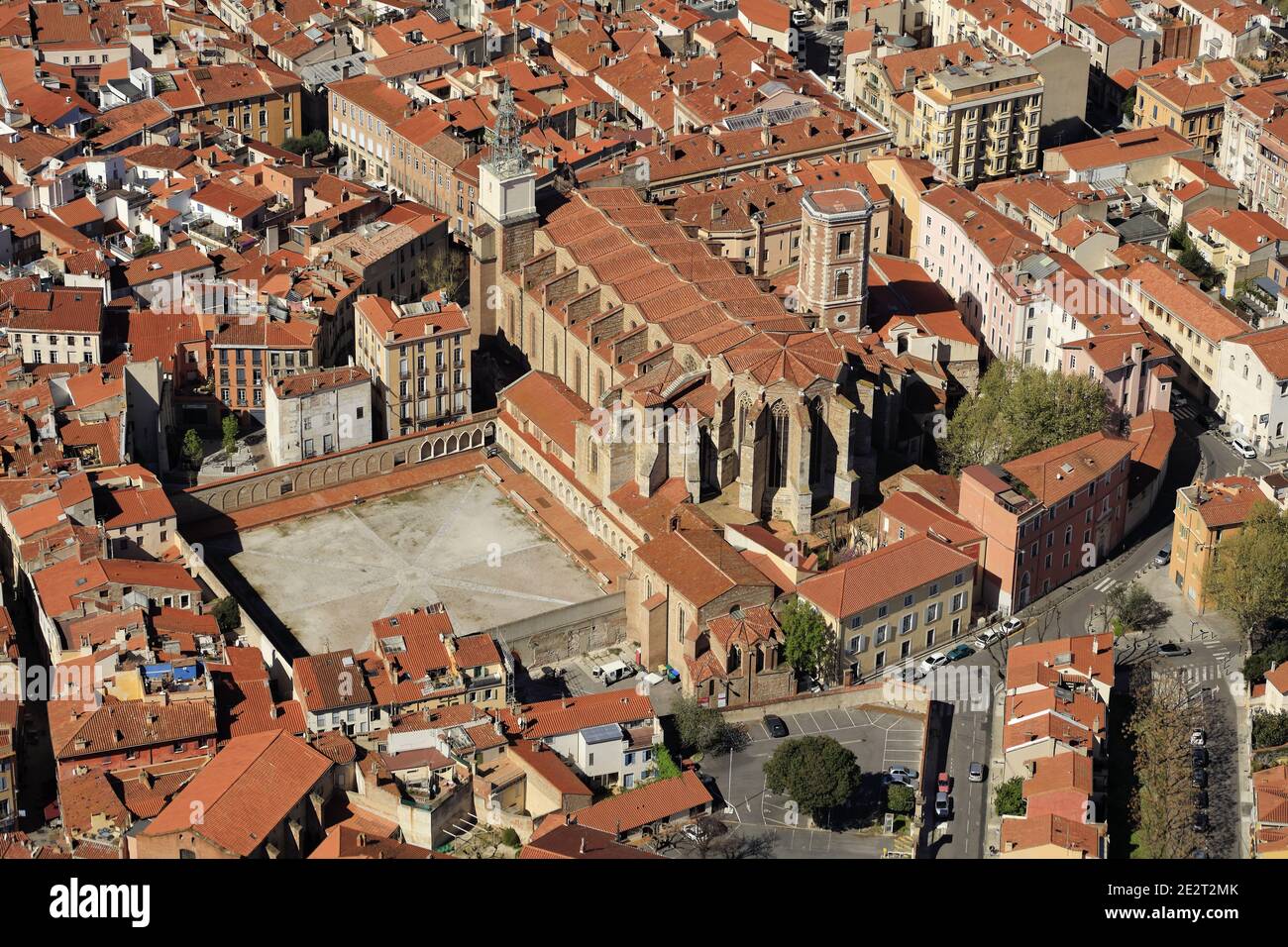 Perpignan (south of France): aerial view of the Campo Santo building ...