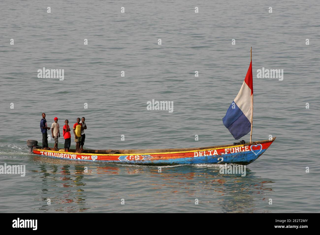 Pirogue - traditional fishing boat outside Conakry, Guinea in West ...