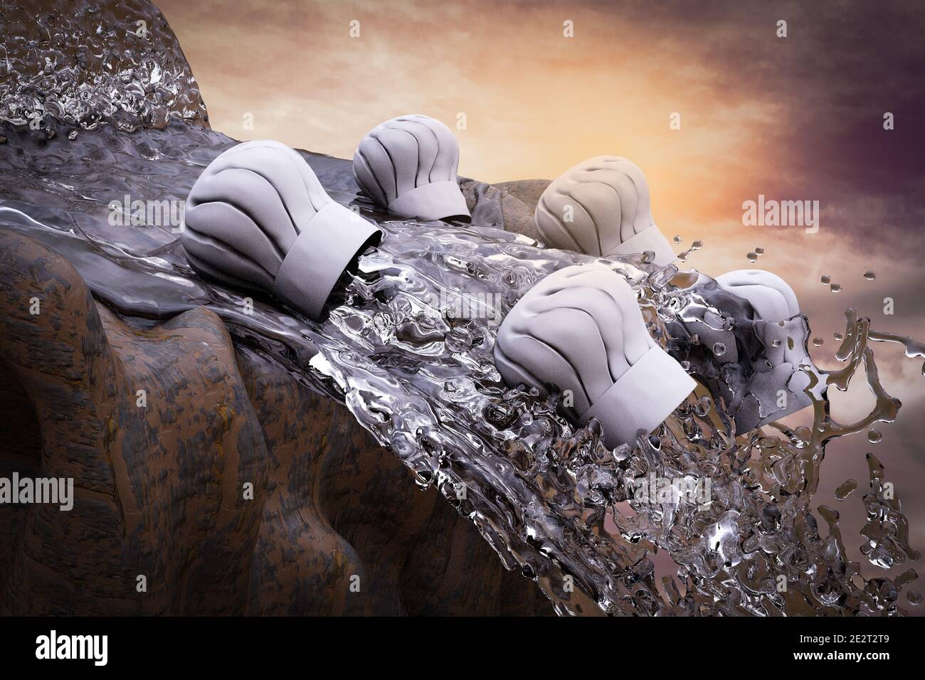 Chef hat fall from a waterfall at sunset magenta day demonstrating ...