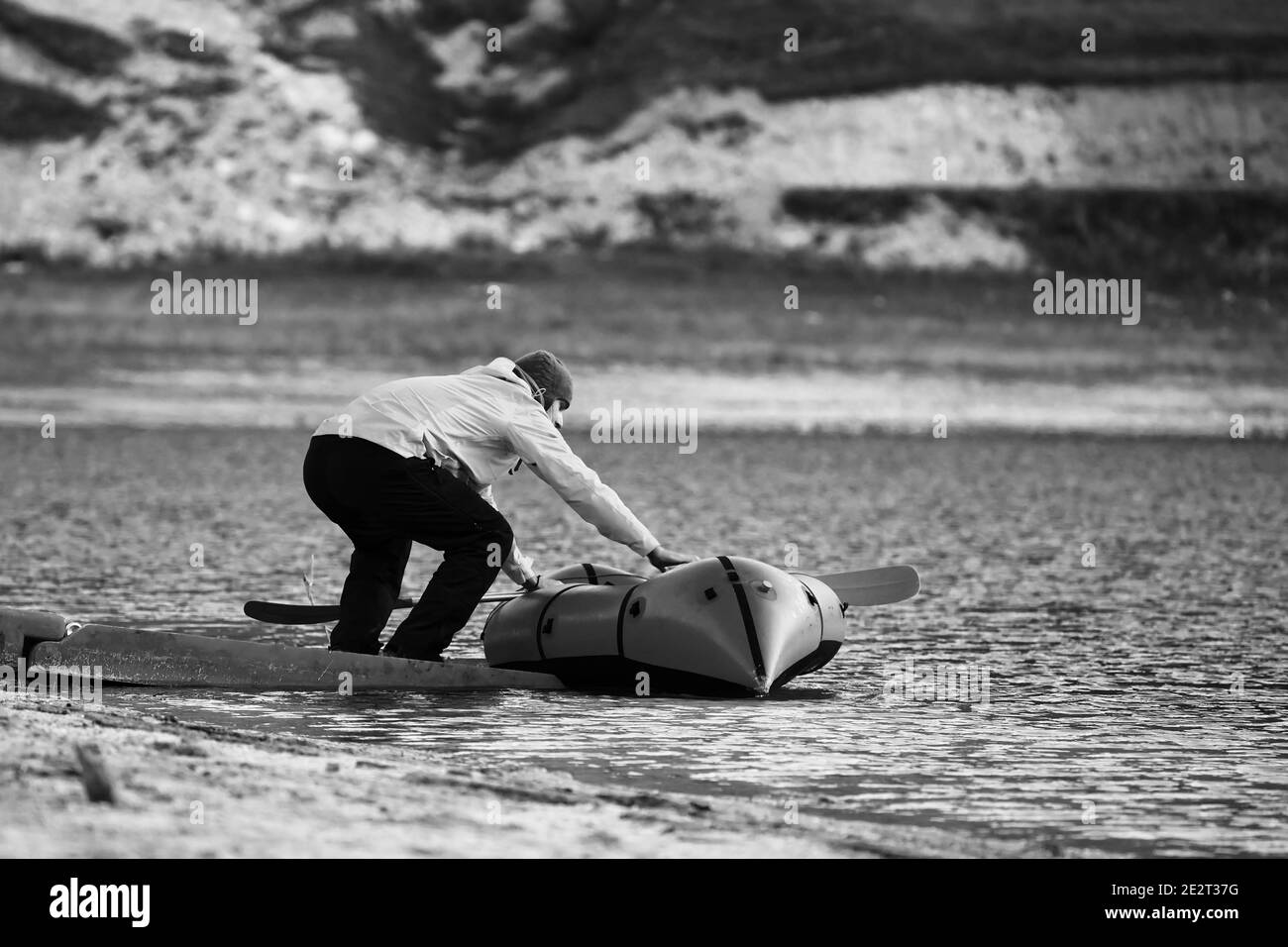 Swim in Packraft. Packraft, one-person light raft used for expedition ...
