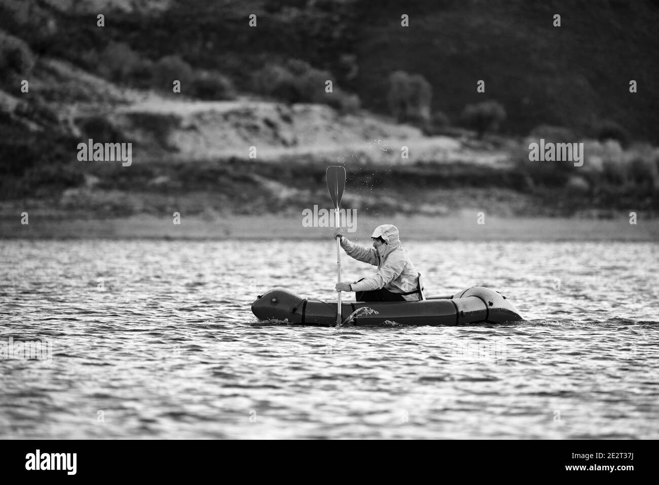 Swim in Packraft. Packraft, one-person light raft used for expedition ...