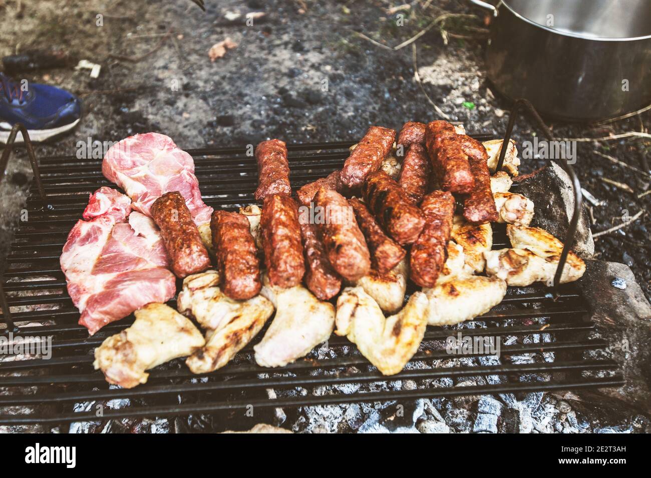 Grilled Meat , summer picnic , cooking food outdoor Stock Photo - Alamy