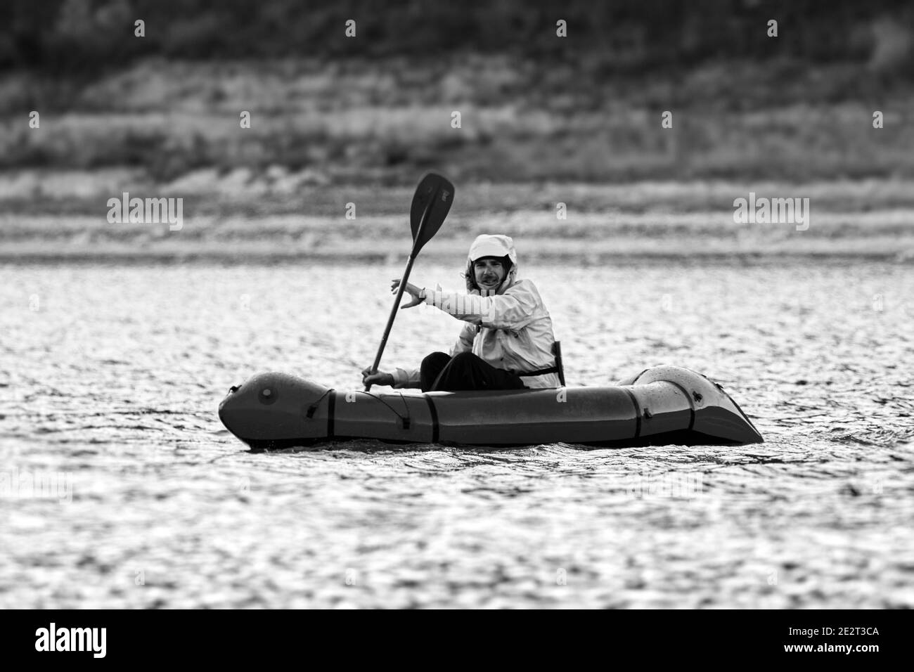 Swim in Packraft. Packraft, one-person light raft used for expedition ...