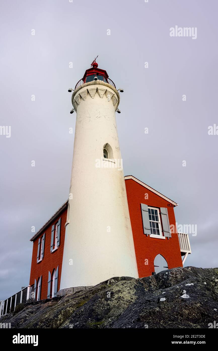 Vertical shot of Fisgard Lighthouse and Fort Rodd Hill National ...