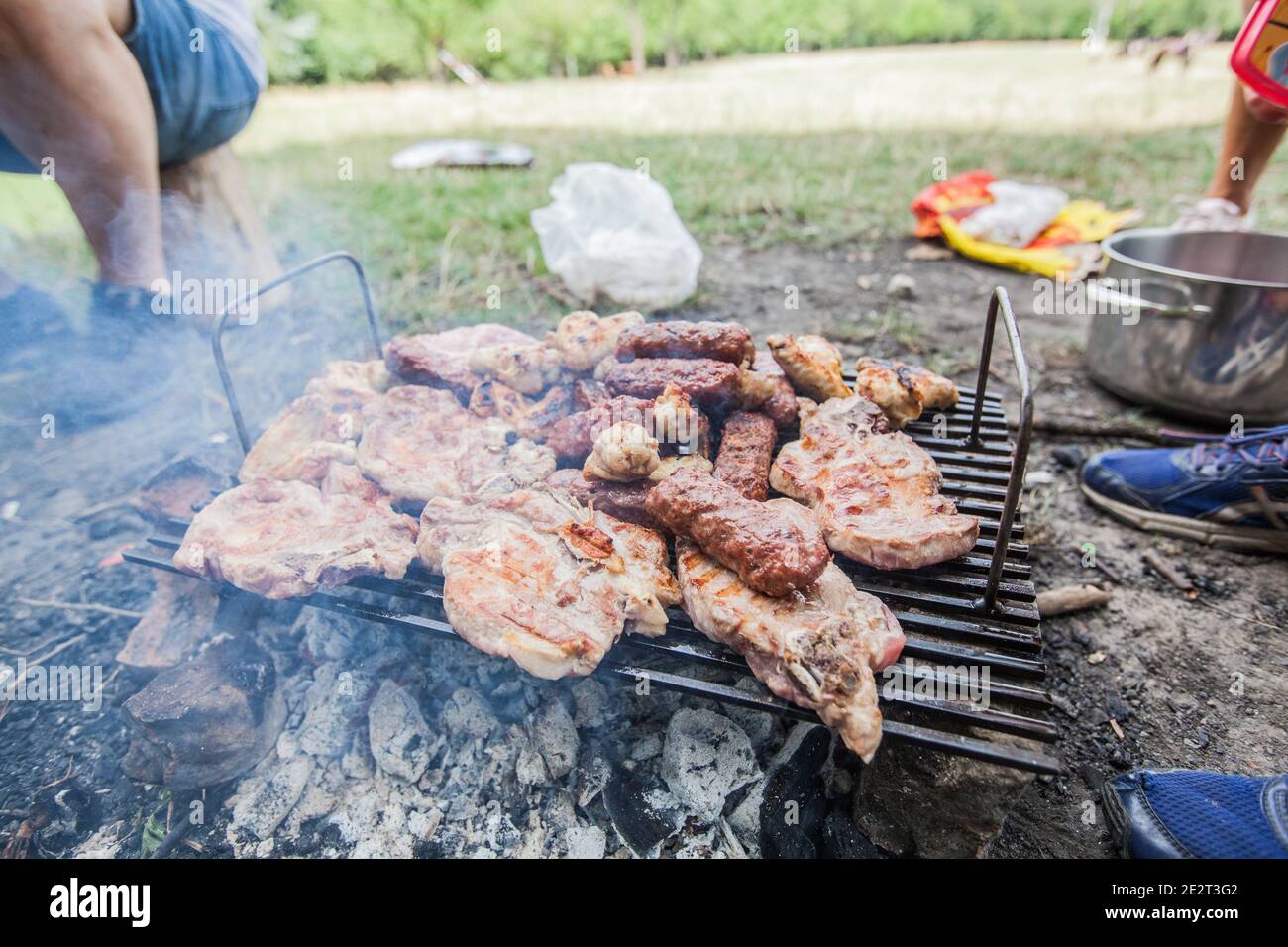 Grilled Meat , summer picnic , cooking food outdoor Stock Photo - Alamy