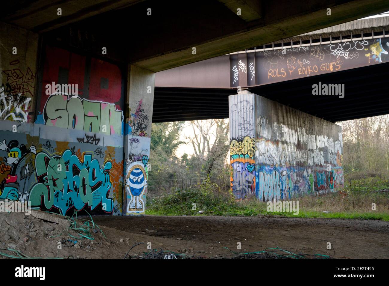Graffiti bridge, art work sprayed on a bridge Stock Photo - Alamy