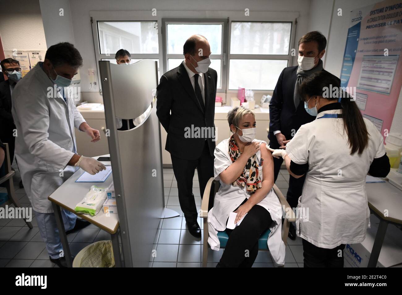French Prime Minister Jean Castex and French Health Minister Olivier Veran visit a vaccination ...