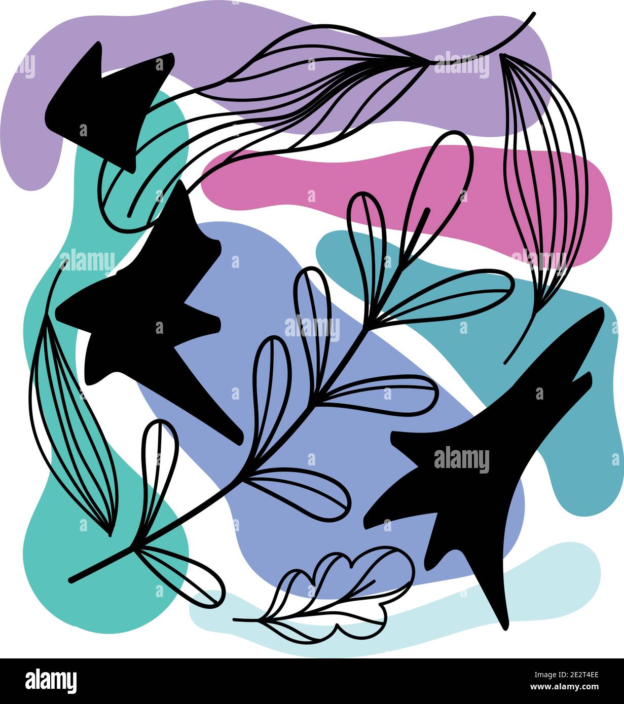 hand draw abstract shapes modern art plants botanical style background ...