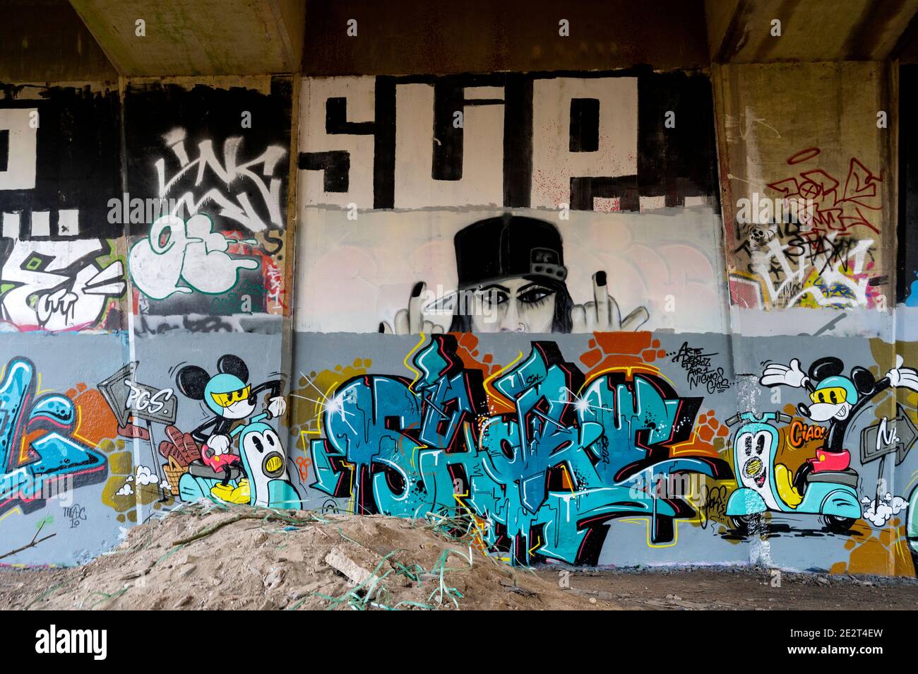 Graffiti bridge, art work sprayed on a bridge Stock Photo - Alamy
