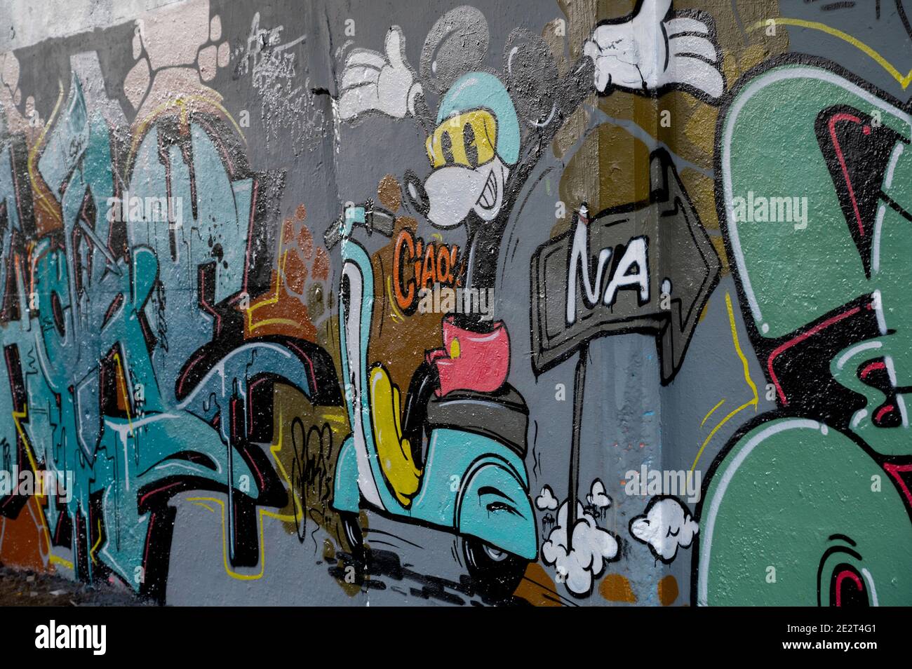 Graffiti bridge, art work sprayed on a bridge Stock Photo - Alamy