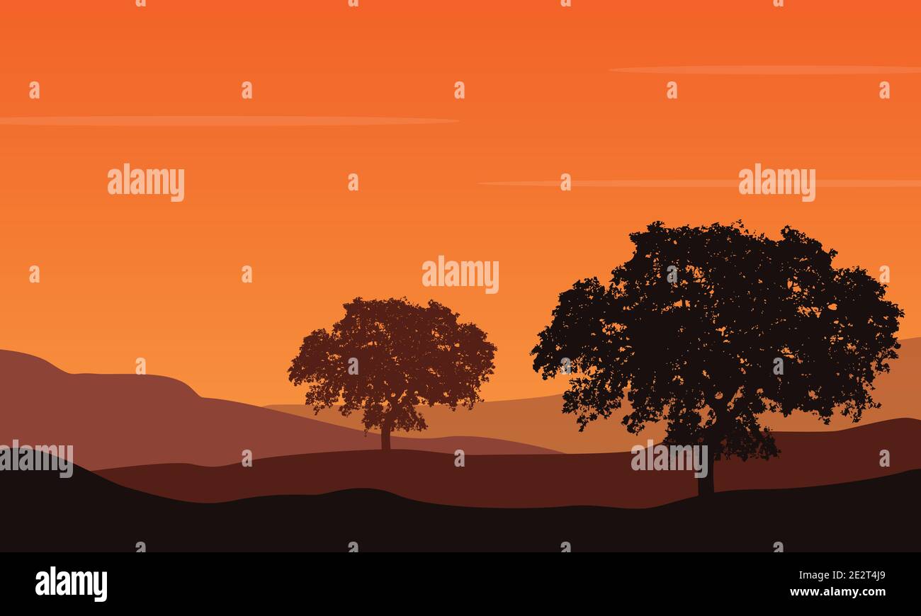 Nice twilight scenery in the warm afternoon. Vector illustration of a ...