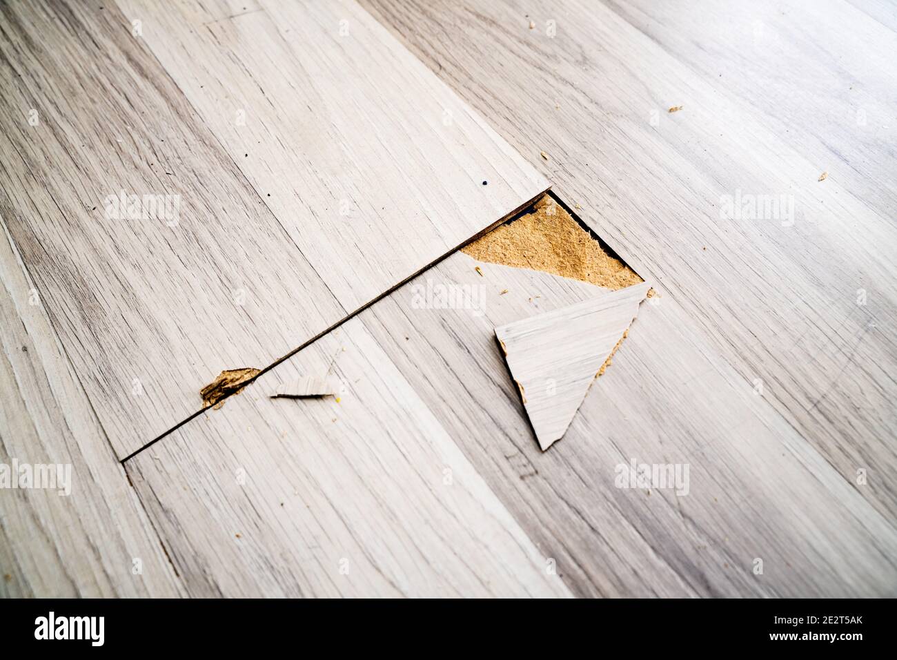 Destroyed Laminate Floor. Broken Old House Flooring With Damage Stock ...