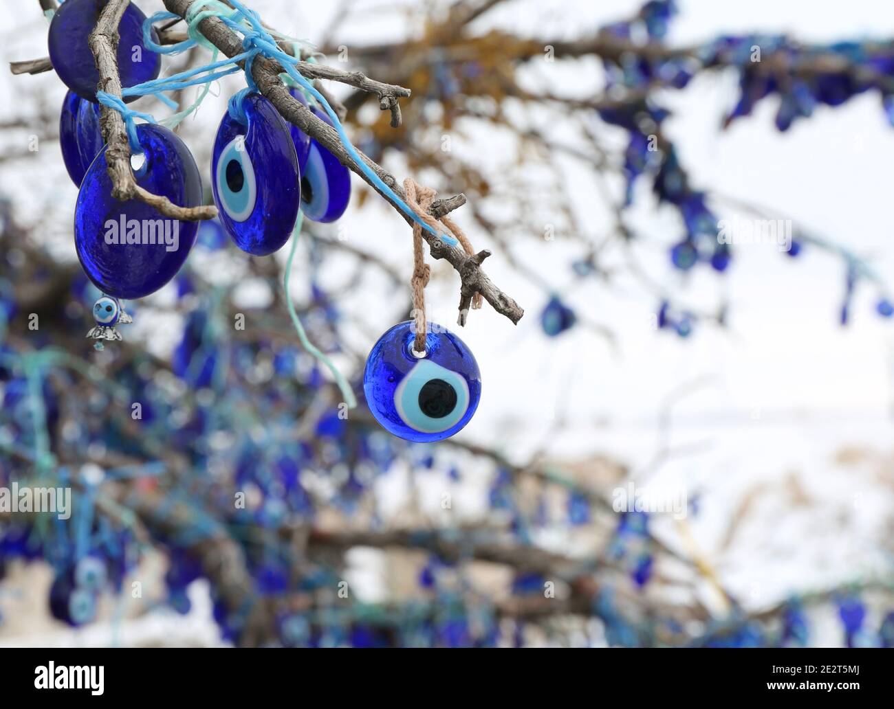 Turkish Evil eye charms on the tree in Uchisar,Cappadocia,Turkey Stock ...